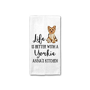 CANARY ROAD Life is Better With a Yorkie Kitchen Towel, Personalized Yorkie Tea Towel, Yorkshire Terrior Owner, Dog Hand Towel, Dog Lover Gift, Yorkie Decor