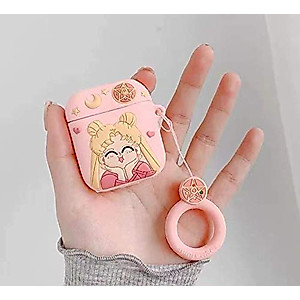 SMAIGE Compatible with Airpods 2 and 1 Case with Keychain, Soft Silicone Skin Case Cover Shock-Absorbing Protective Case-Cartoon Cute Design for Girls and Women ( Pretty Girl )