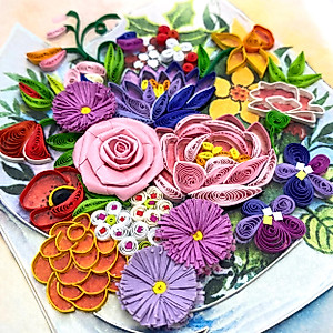 TUMYBee Colorful Bouquet Quilling Floral Card, Anniversary, Thank You, Birthday, 5 x 7 inch