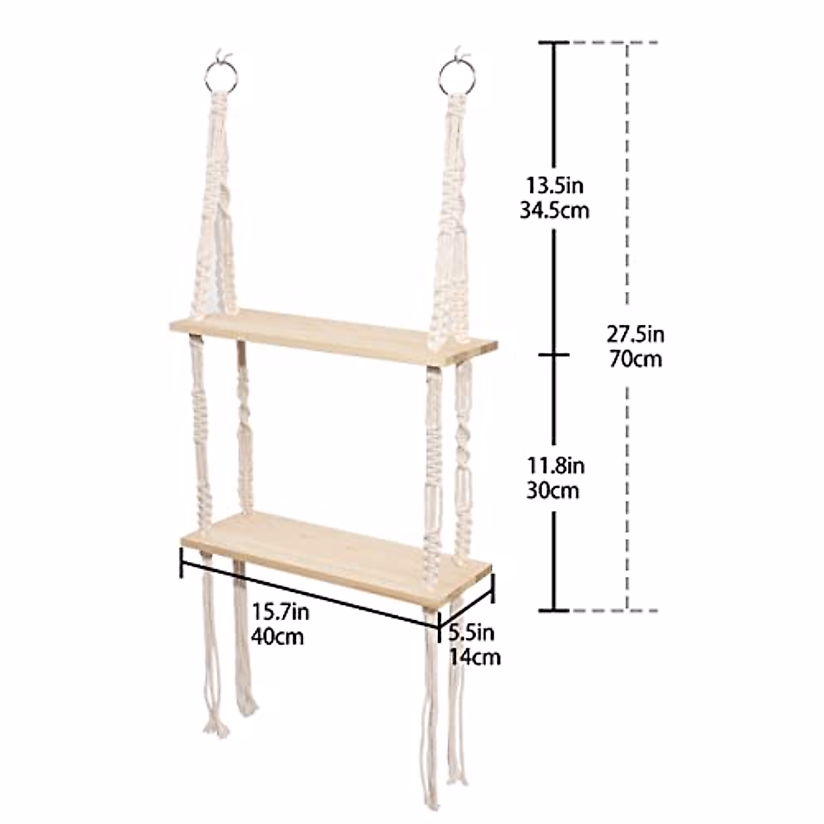 Sonefreiy Macrame Hanging Shelves 2 Tier, Natural Wood Farmhouse Window Plant Shelves Boho Wall Shelf with Hooks & Hardwares,for Bedroom Bathroom Kitchen Living Room