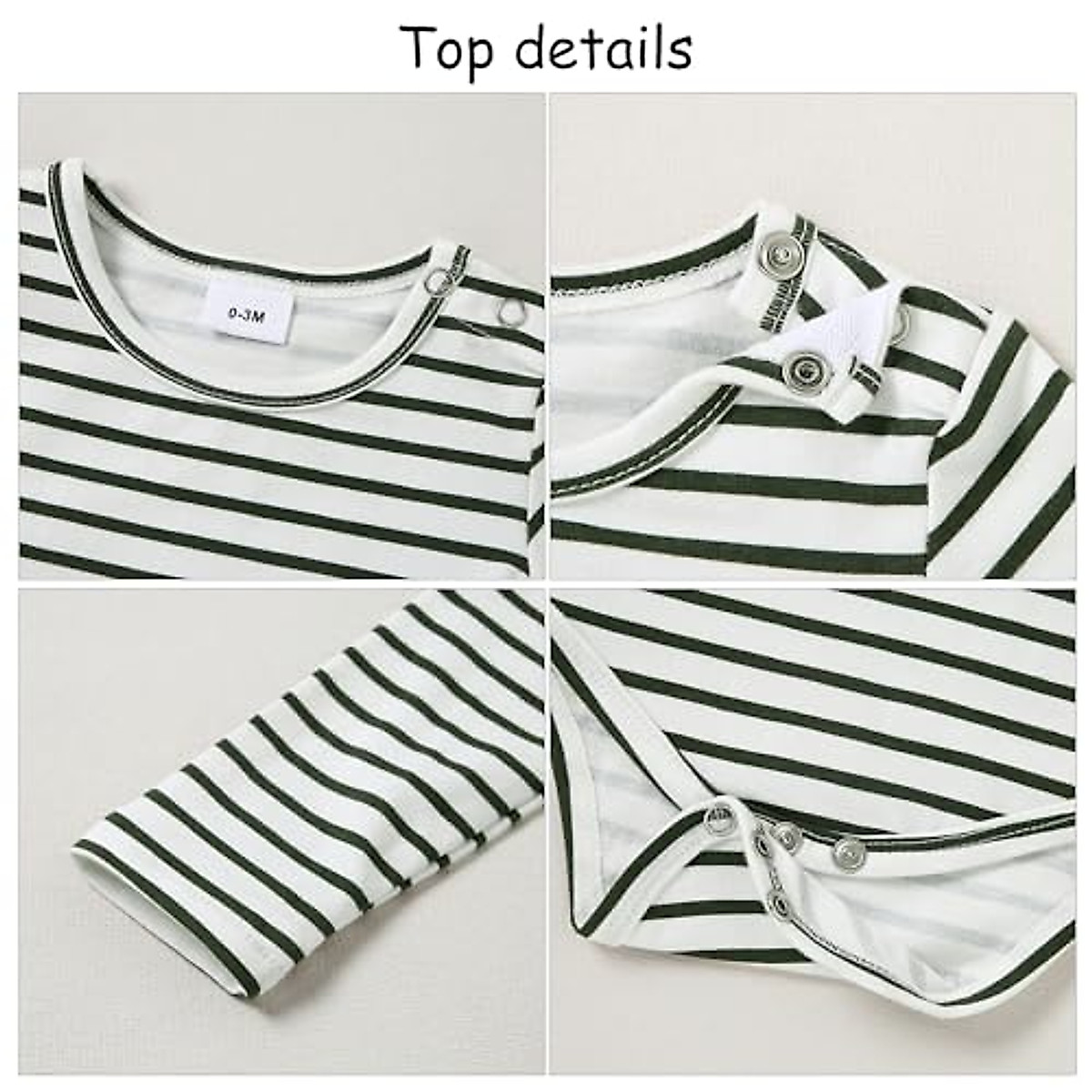 CARETOO Newborn Baby Boy Clothes,Infant Boy Romper Fall Winter Outfits Bodysuit 2Pcs Striped Long Sleeve Top Overalls 0-18M(Green 3-6M)