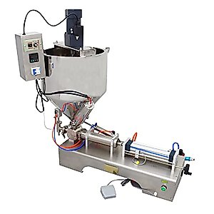INTBUYING 110V 30-300ml Paste Liquid Heating Mixing Filling Machine with Vertical Stirring Hopper for Cream Shampoo Honey Toothpaste Oil Sauce Butter