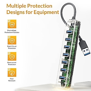 USB Hub, iDsonix USB Splitter Hub 7 Ports Portable Hub USB Hub Multi Port USB Expansion Hub Extension Extender for Laptop, iMac, Surface Pro, XPS, USB Flash Drives, Mobile HDD, Printer, Camera, etc