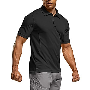 CQR Men's Polo Shirt, Long and Short Sleeve Tactical Shirts, Dry Fit Lightweight Golf Shirts, Outdoor UPF 50+ Pique Shirt, Frost Essential Black, Large