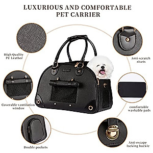 Sasapet Dog Carrier, Pet Carrier, Dog Purse, Foldable Premium PU Leather Cat Carrier, Portable Tote Bag Carrier for Cats and Small Dogs - Black