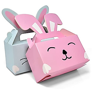24 Pack Easter Treat Boxes Bunny Cardboard Favor Boxes with Handle Bunnies Rabbit Ears Basket Containers Candy Cookie Goody Gift Box Holder for Spring Kids School Classroom Party Supplies Decorations