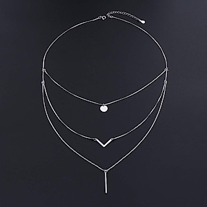 DAOCHONG S925 Sterling Silver Triple Layer Pendant Choker Necklace for Women 16"+2" (A)