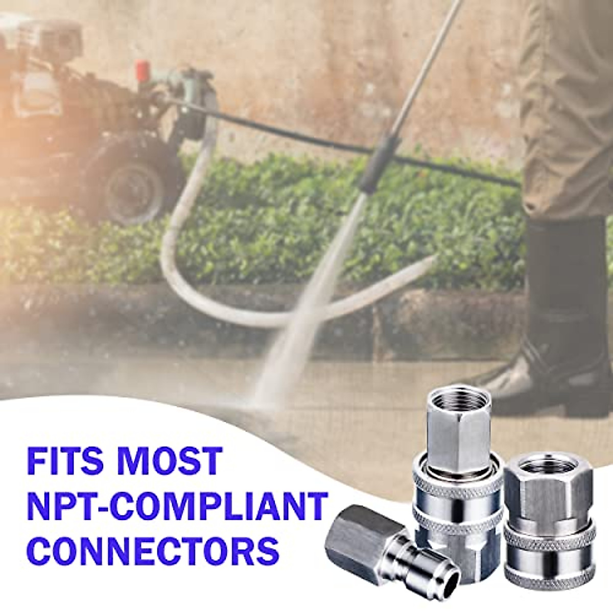 M MINGLE Pressure Washer Adapter, 2 Sets 3/8 Inch Quick Connect Fittings, Stainless Steel Pressure Washer Fittings, Male and Female Power Washer Quick Disconnect Kit, 5000 PSI