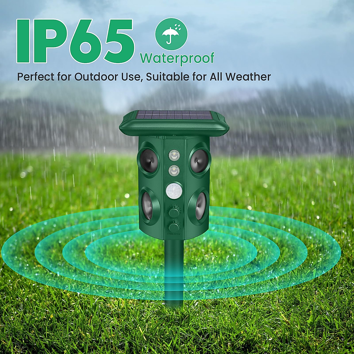Solar Animal Repellent Outdoor with Vibration and Motion Sensor, Waterproof with Flashing Light, Ultrasonic Pest Repellent for Snakes, Moles, Cat, Dog, Squirrels, Deer, Raccoons, Coyotes, Rabbit