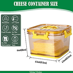 Sliced Cheese Container with Airtight Lid for Mini Fridge BPA-Free Kitchen Plastic Storage Deli Cheese Slices Stackable Store Date Record Function Keeps Cheese Fresh Longer (Yellow)