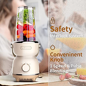 La Reveuse Personal Size Bullet Blender 300 Watts for Shakes Smoothies Seasonings Sauces with 17 oz Cup / 10 oz Mug,Retro Style