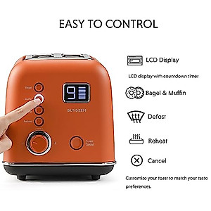 BUYDEEM DT730 Motorized Toaster, 2-Slice Smart Digital Leverless Toaster with LCD Countdown Timer, 9-Shade Settings for Toast, Bagels, Waffles, Muffins