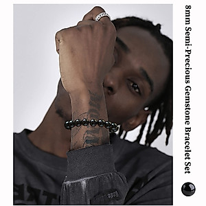 SONNYX 12 PCS 8mm Semi-Precious Gemstone Bracelet Set Crystal Stone Stretch Bracelets for Women Men Round Beaded Elastic Bracelets