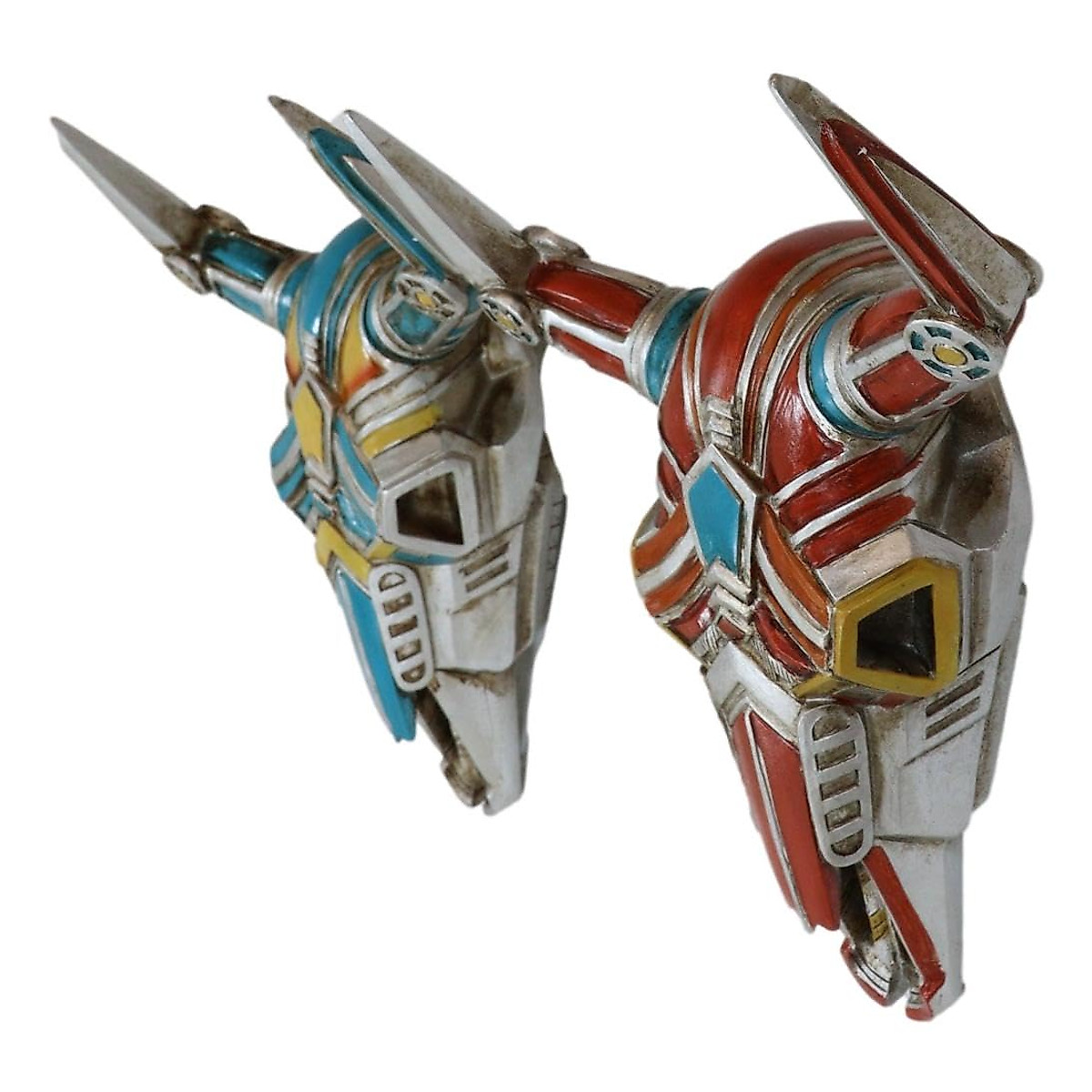 Ebros Gift Set of 2 Red and Blue Western Robotic Cyborg Horned Cow Skull 10" H Wall Decor Sculptures Wildlife Bisons Bulls Spirit Totem Accent Sculpture