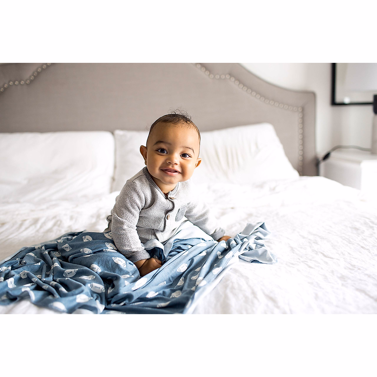 Large Premium Knit Baby Swaddle Receiving Blanket "Quarterback" by Copper Pearl