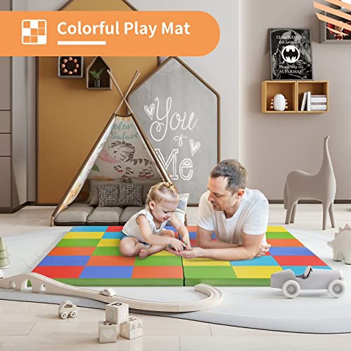 Kids Play Mat Foam Play Mat for Baby, Foldable Baby Foam Play Mat, Waterproof Non-Slip PVC Crawling Mat Suitable for Children's Room, Living Room, Kindergarten Or Nursery (Assorted)