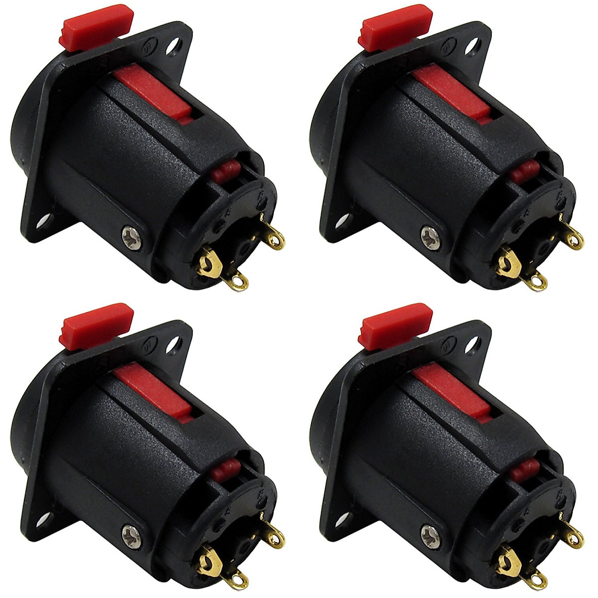 CESS Black 1/4" Jacks TS and TRS Panel Mount Jack Locking Style D Series Size - 1/4 Inch Female Stereo and Mono/TRS and TS Audio Socket - 6.35mm Stereo and Mono Socket (4 Pack)