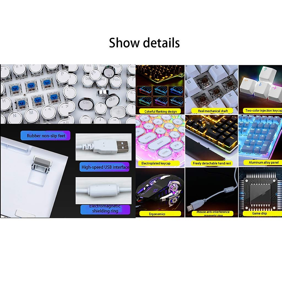 ARCH Wired Gaming Keyboard with Detachable Wrist Rest 108 Keys Mechanical Keyboard and Mouse Combo for Windows, iOS, Android, Computer Desktop PC Laptop (Color : C, Size : Black Shaft)