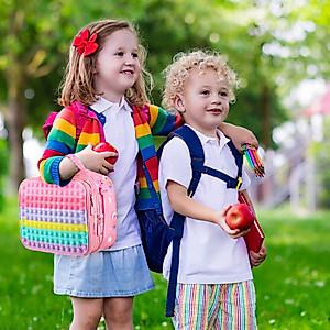 MOVCZON Rainbow Lunch Box for Girls Kids Lunch Bag Set School Supplies for Kids Insulated Lunch Tote Bag- Picnic Leakproof Cooling Lunch Containers with Adjustable Shoulder Strap Back to School