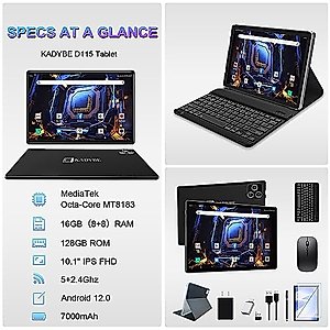 Tablet 10.1 Inch Android 12 Tablets 2023 Latest Android Tablet 128GB ROM+16GB RAM (8+8 Virtual), 2 in 1 Tablet with Keyboard, Powerful Octa-Core+13MP Camera, 1TB TF Expandable, FHD WiFi Tablet PC