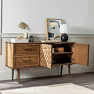 Walker Edison Deluca Boho Solid Wood 2 Door Sideboard with Prism Detail, 58 Inch, Brown