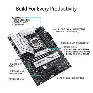 ASUS Prime X670-P Socket AM5 (LGA 1718) Ryzen 7000 ATX Motherboard(DDR5, 3xM.2 Slots, USB 3.2 Gen 2x2 Type-C®, USB4® Header, and 2.5Gb Ethernet)