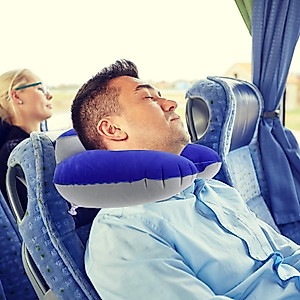 PATIKIL Neck Pillow for Sleeping Travel, 1 Set Portable Head Neck Support Inflatable Pillow Includes Storage Pouch, for Airplane Car Train Office, Blue