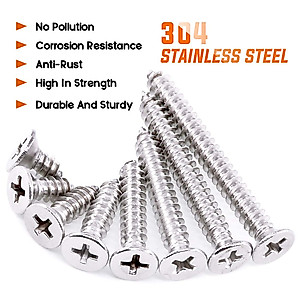 Rustark 150Pcs M5 [10-45mm] 304 Stainless Steel Flat Head Phillips Cross Wood Screw Self Tapping Drilling Screws Assortment Kit