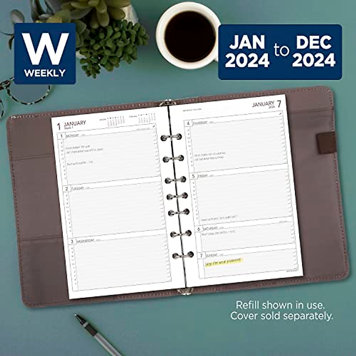 AT-A-GLANCE 2024 Weekly Planner Refill, 5-1/2" x 8-1/2", Desk Size, Loose-Leaf (061-285Y-24)