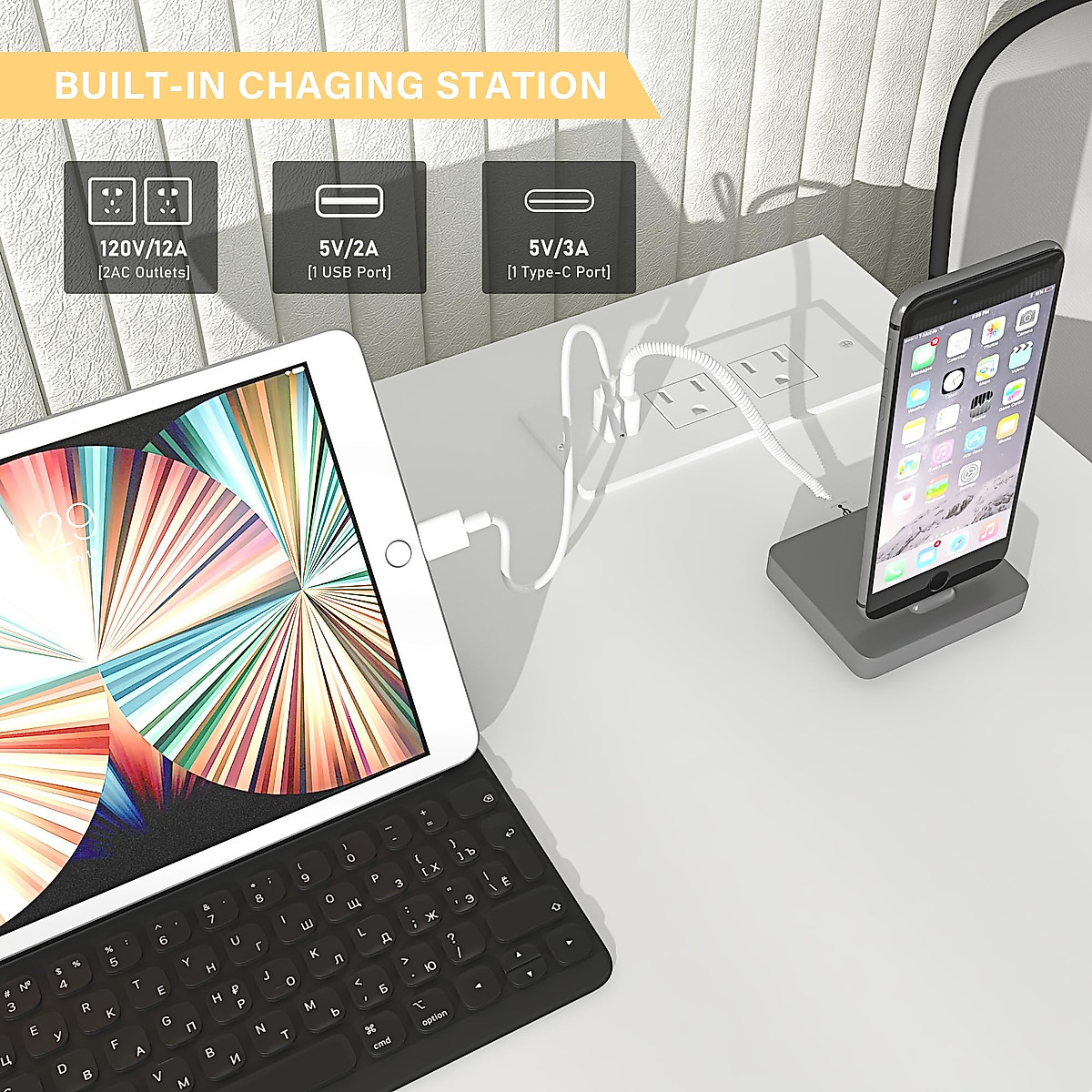 Fushimuma White Dresser for Bedroom, 7 Drawer Dresser with Charging Station, Wood Chest of Drawers with Gold Handles, Modern Dressers & Chests of Drawers for Living Room, Hallway