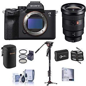 Sony Alpha a7S III Mirrorless Camera with 16-35mm f/2.8 Lens Bundle with Manfrotto XPRO Aluminum Monopod with Fluid Video Head, Filter Kit, Extra Battery, Lens Case and Accessories
