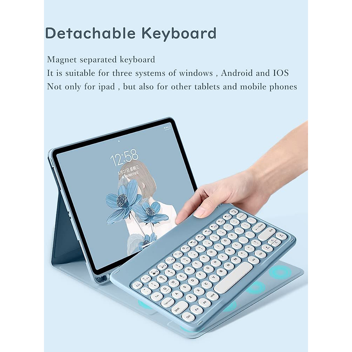 Color Keyboard for Samsung Galaxy Tab S8 11'' 2022 / S7 2020 11 Inch Keyboard Case Cute Round Key Wireless Detachable Bluetooth Keyboard Cover with S Pen Holder (MintGreen)