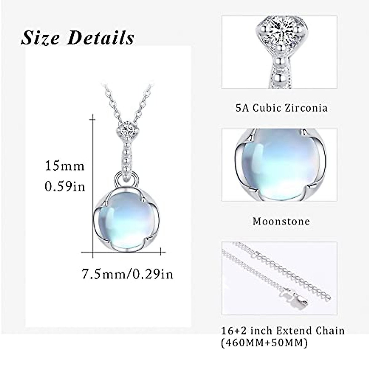CUOKA MIRACLE Moonstone Necklace Choker Necklace for Women 925 Sterling Silver Simple Elegant Moonstone Necklace Rainbow Synthetic Moonstone Jewelry Birthday Gift for Women