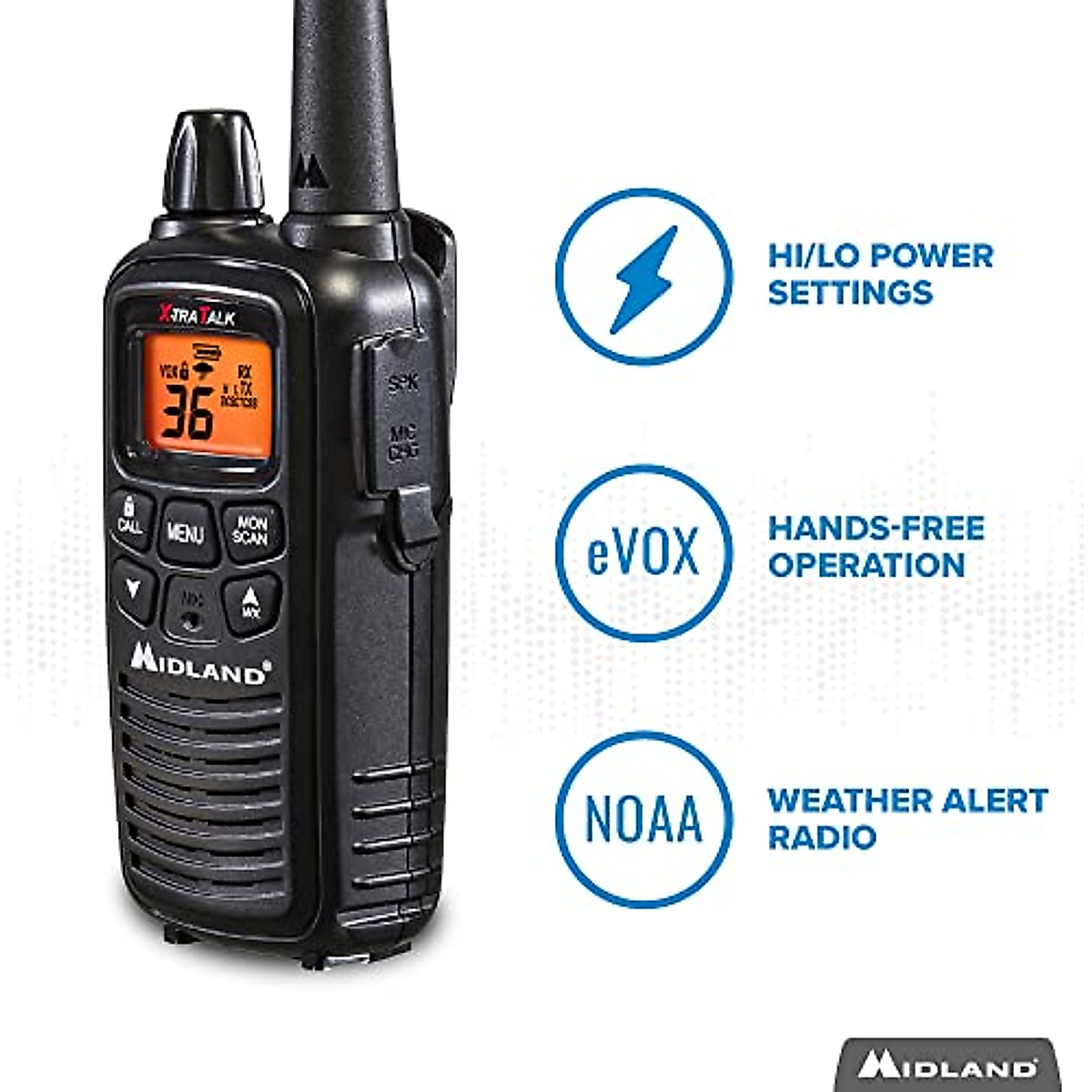Midland - LXT600VP3, 36 Channel FRS Two-Way Radio - Up to 30 Mile Range Walkie Talkie, 121 Privacy Codes, NOAA Weather Scan + Alert (Pair Pack) (Black)