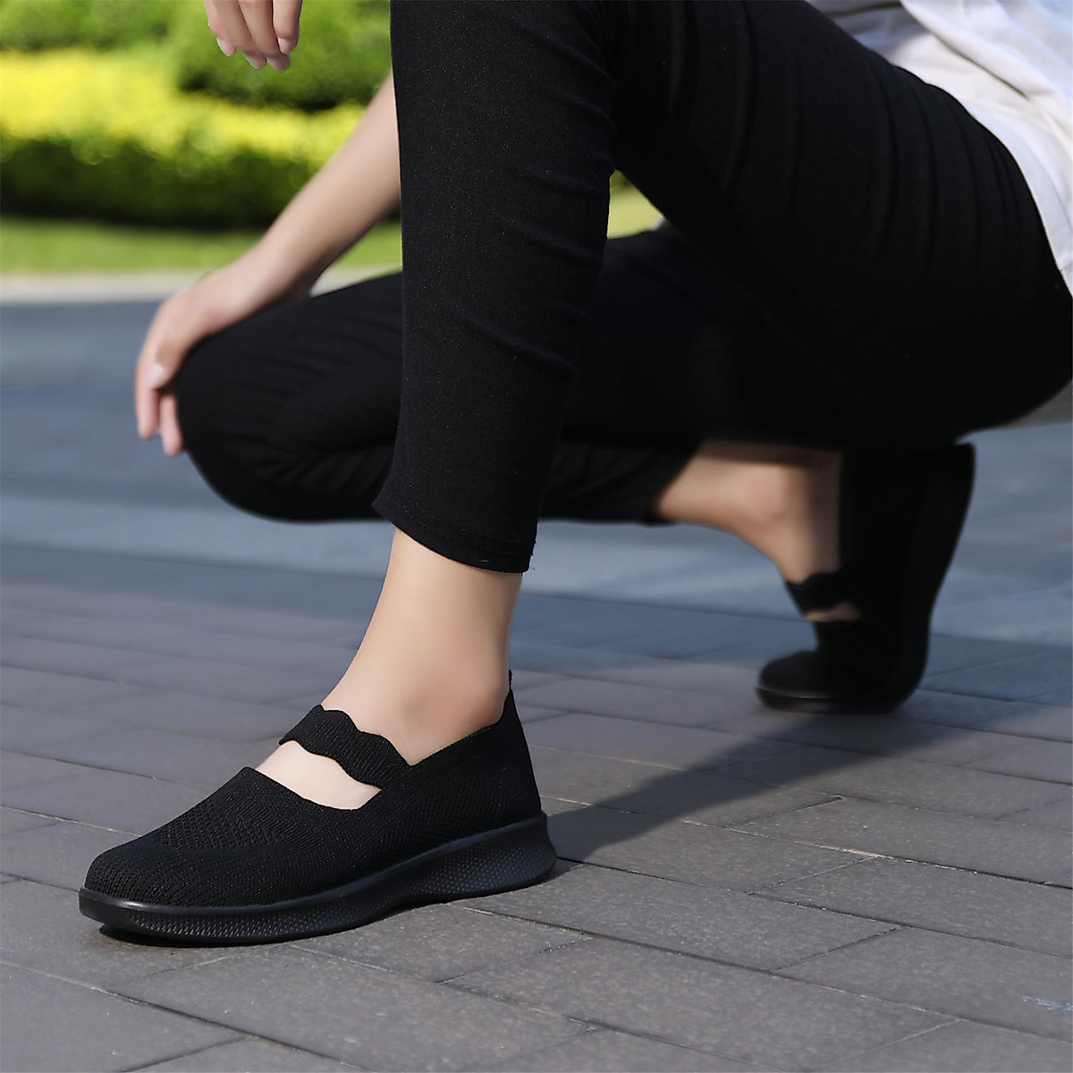EnllerviiD Women Breathable Mary Jane Shoes Buckle Casual Walking Slip On Sneakers Blue 40