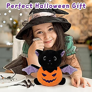 JIAJEGTGT Halloween Plush Bat, Bat Stuffed Animal Toy, Plushies Pillow Figure with Pumpkin Clothes, Decoration Gifts for Boys and Girls Black