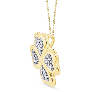 AFFY White Natural Diamond Clover Pendant Necklace in 14k Yellow Gold Over Sterling Silver (0.1 Ct)