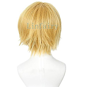 Linfairy Short Blonde Cosplay Wig Halloween Costume Cat Wig for Men
