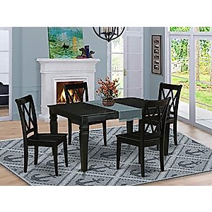 East West Furniture WECL5-BLK-W 5Pc Dinette Set Includes a Rectangle 42/60 Inch Dining Table with Butterfly Leaf and 4 Wood Seat Kitchen Chairs, Black Finish, 5 Piece