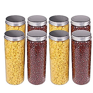 zmybcpack 8 Pack 20 oz (600 ml) Clear Straight Cylinders Plastic Storage Jars- Wide Opening Tubs with Aluminum Lids - BPA Free PET Container Home & Kitchen Storage of Dry Goods, Peanut, Candy