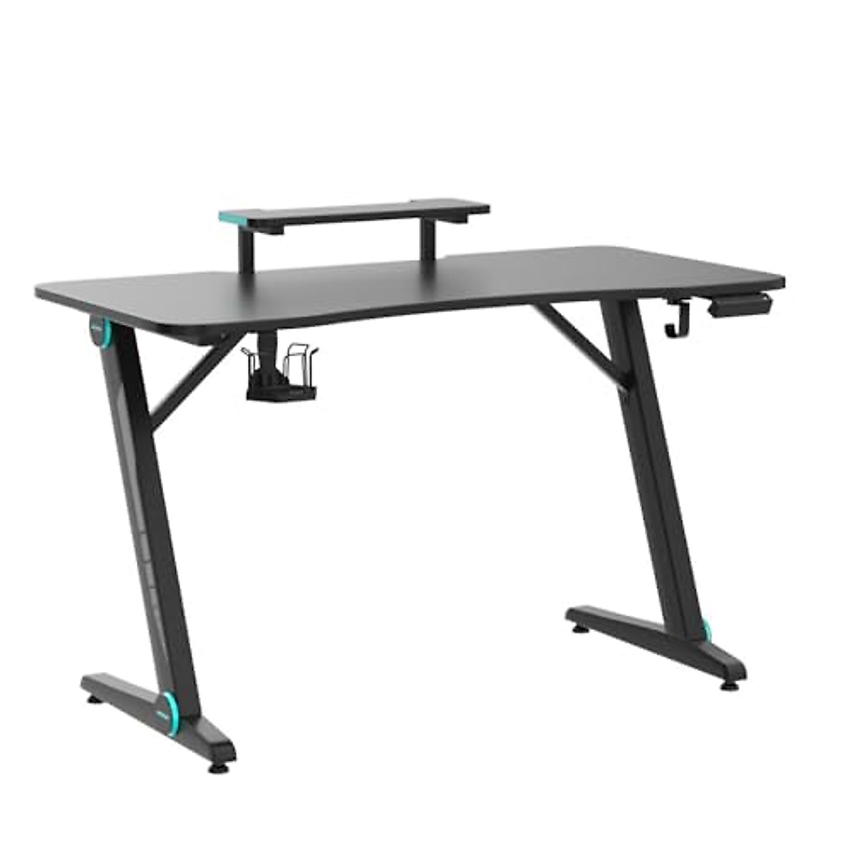 JOY worker RGB Gaming Desk 47 Inch with Led Lights, Music Sync Computer Gamer Desk, Carbon Fiber Surface PC Gaming Desk with Monitor Stand, Ergonomic Z Shaped Gaming Table with Plug Board Holder,Black