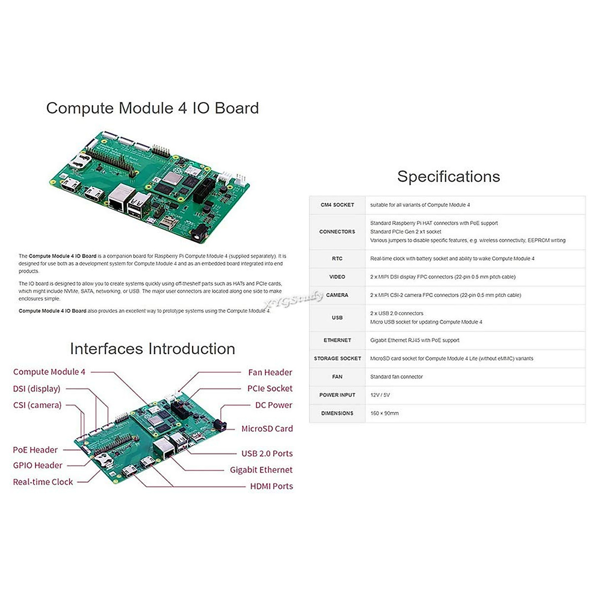 XYGStudy Raspberry Pi Compute Module 4 IO Board, A Development Platform and Reference Base-Board Design for CM4
