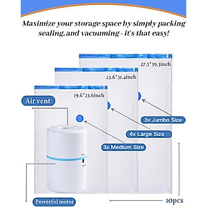 Enoryoau's 2023 Newest Vacuum Storage Bags Set : 10-Pack Vacuum Seal Bags with Electric Pump - making it the ultimate space saver for clothes, bedding, closet organization, home storage & travel essentials