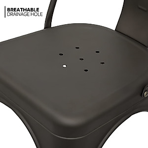 MoNiBloom Metal Dining Chair Set of 4 Stackable Indoor 17.5" Seat Height Bar Chairs with Back Outdoor Side Metal Kitchen Chairs for Bistro Cafe Side Restaurant Use, Gunmetal