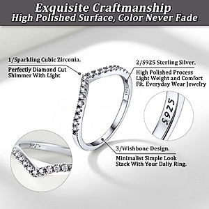 Bestyle Silver Women Rings Wishbone Ring Love Statement Band Ring for Mom Wife Daughter Sterling Silver Plain Knuckle Finger Rings V Shape Lucky Ring,Size 7