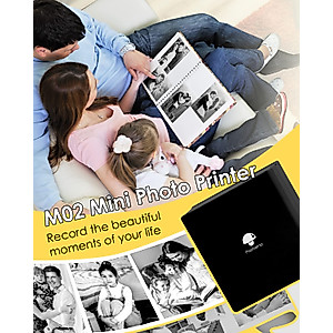 Memoqueen Mini Sticker Printer - M02 Wireless Pocket Printer, Compatible with iOS & Android, Photo Printer for Phone, for Fun Christmas Sticker, DIY Journal, New Year Gift, Black