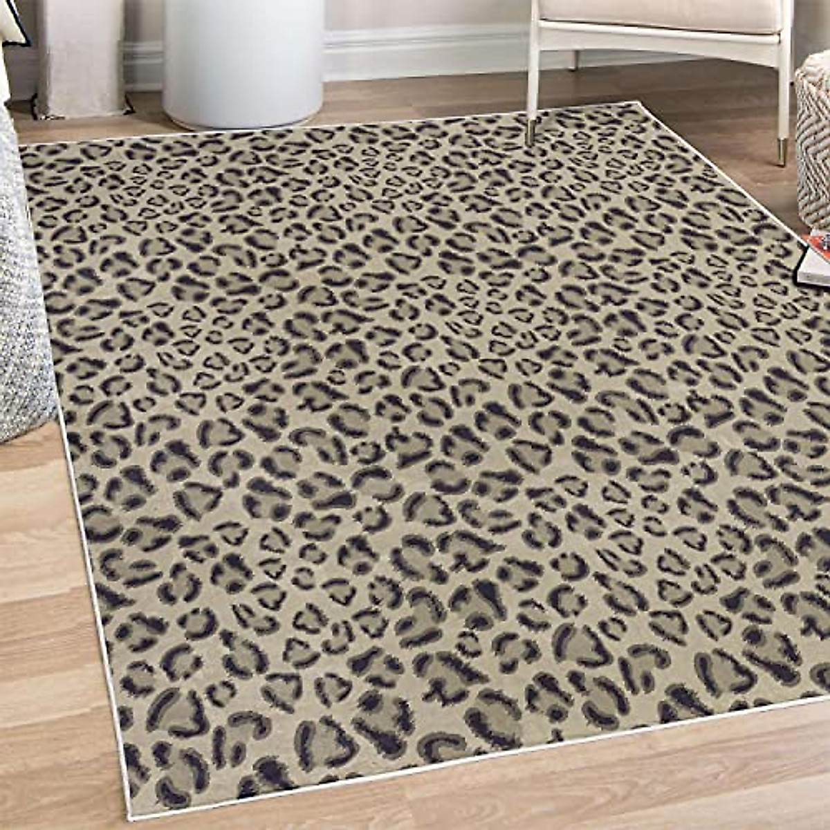 Lunarable Animal Print Decorative Rug, Leopard Skin Wildlife Safari Design Creative Contemporary Art, Quality Carpet for Bedroom Dorm and Living Room, 4' X 5' 5", Dark Eggshell