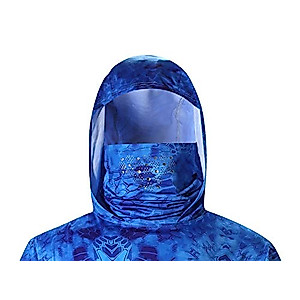 Performance Fishing Hoodie with Face Mask Hooded Sunblock Shirt Sun Shield Long Sleeve Shirt, Blue, 2X-Large