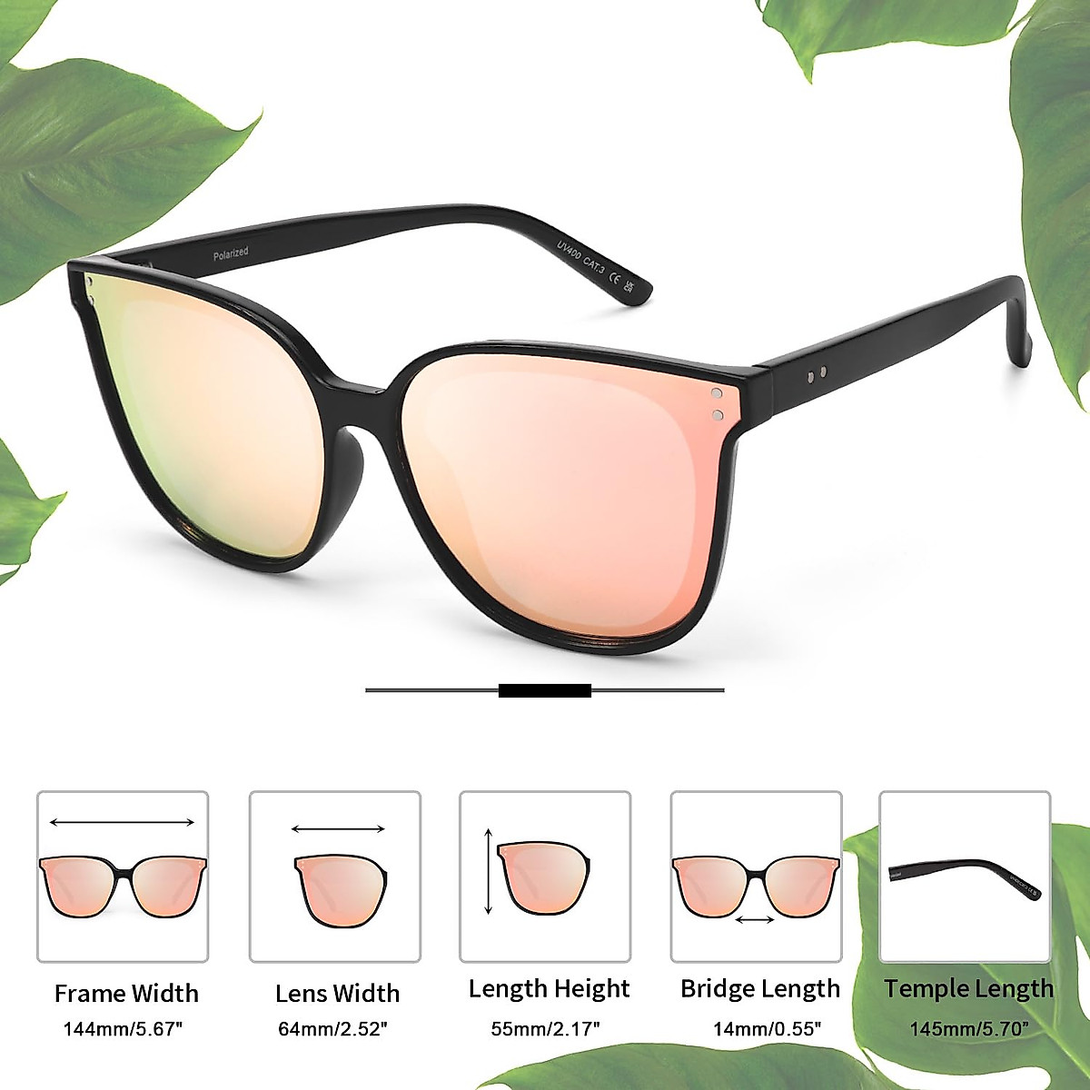 LVIOE Oversized Polarized Sunglasses for Women Trendy Large Cat Eye UV Protection Shade LS1627s