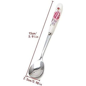 Aiptosy 6 Pack Stainless Steel Coffee Spoon Ceramic Handle Teaspoon Sugar Spoon Ice Cream Desert Spoon Stirring Soup tableware